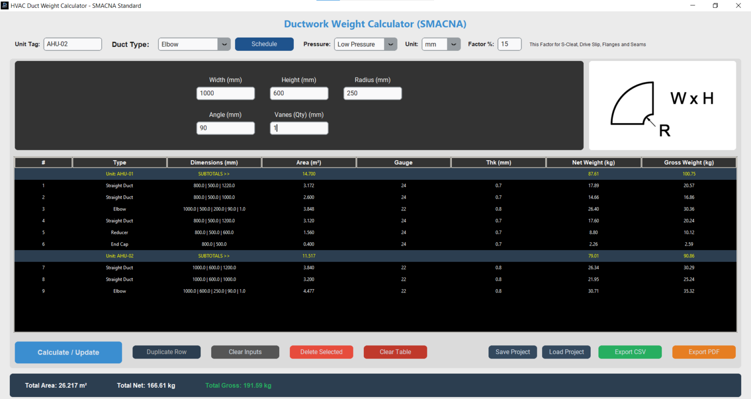 Duct Weight Calculator
