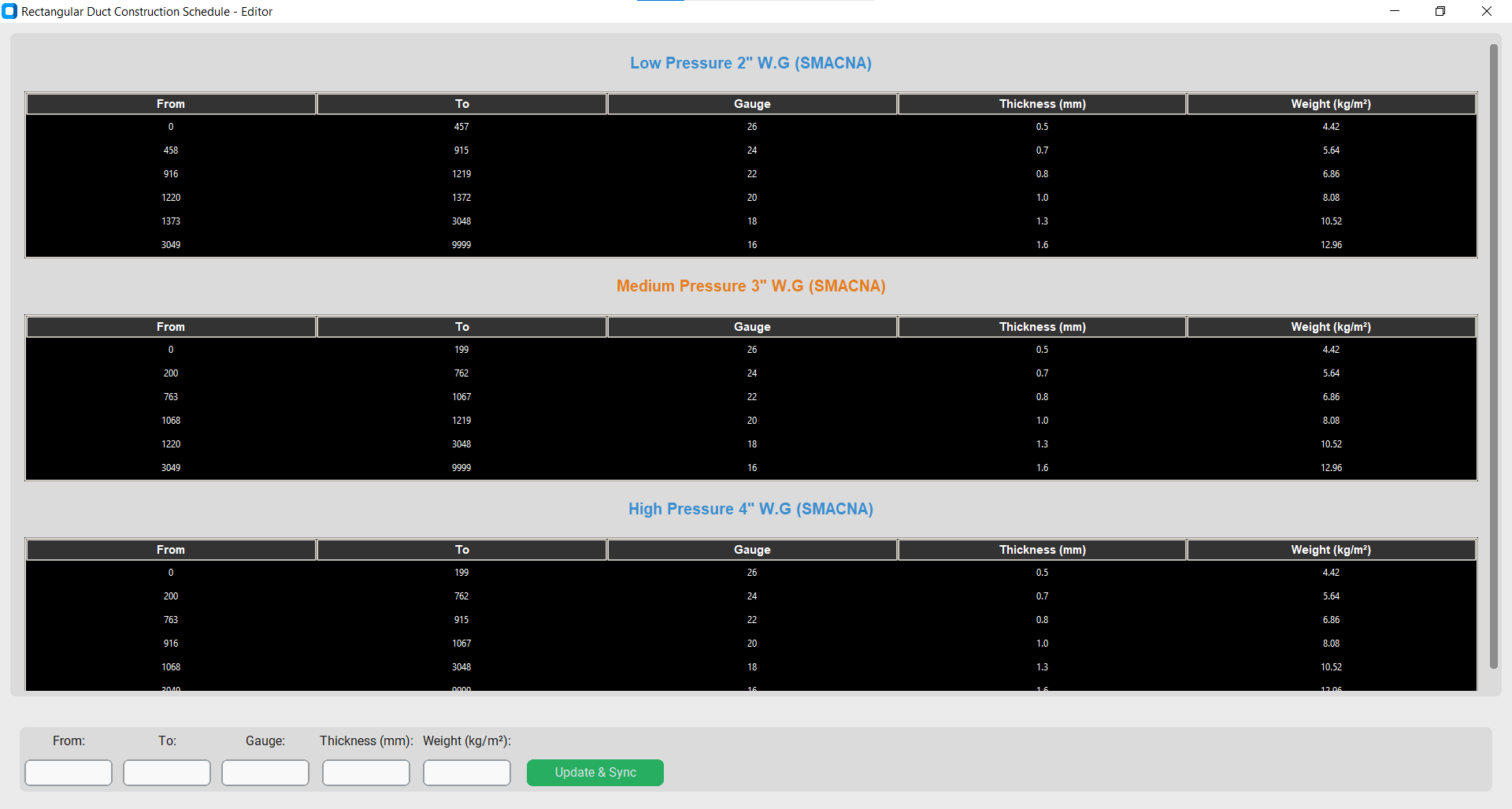 Duct Weight Calculator